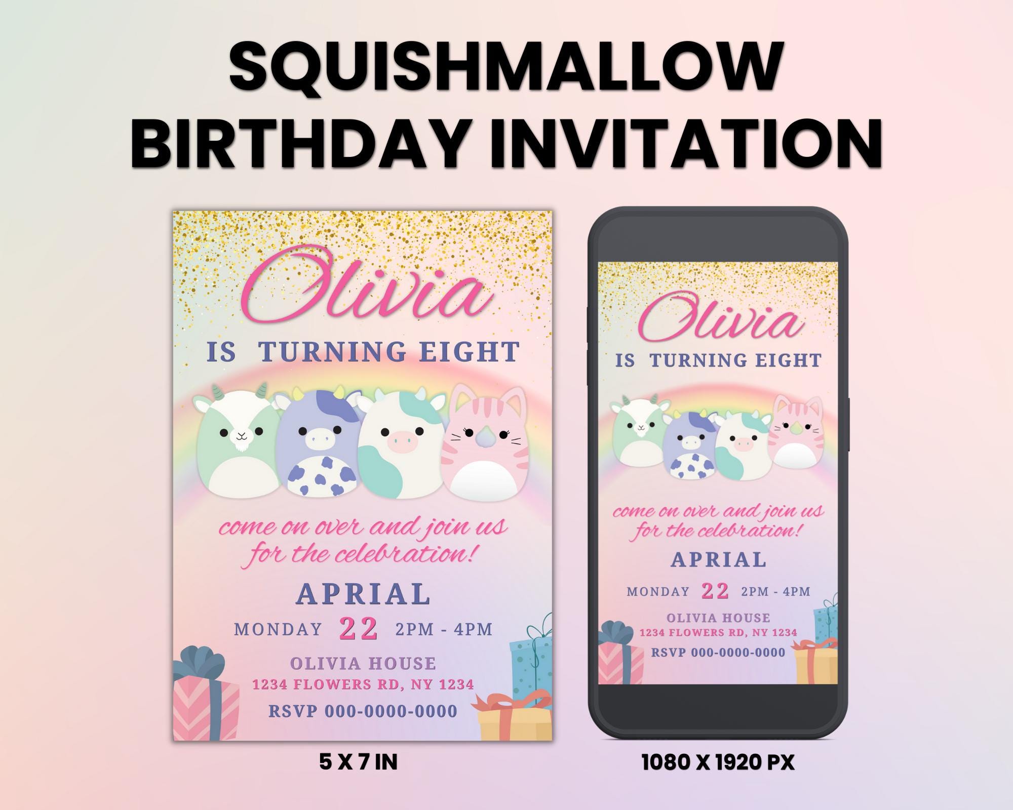 Editable Squishmallow Birthday Invitation, Squishmallow Invitation ...