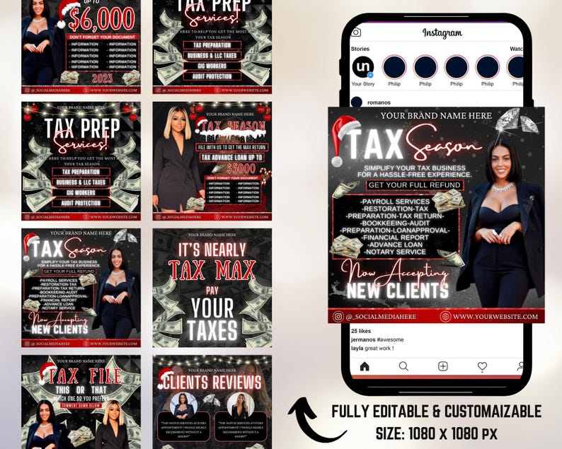 Christmas Tax Prep Bundle, Christmas Tax Prep Flyer, Tax Prep Instagram ...