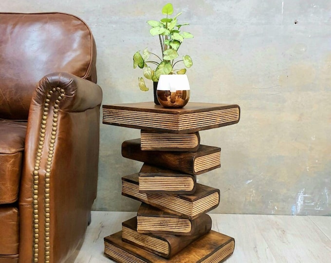 Side Table, Corner Stool, Plant Stand Raintree Wood Natural Finish-book Stack - Etsy