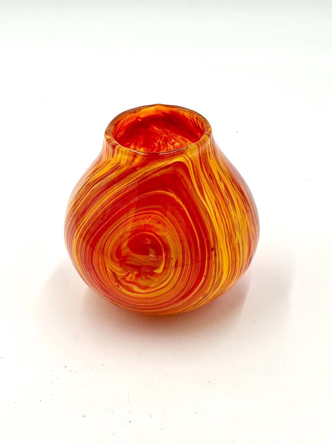 Bright Blown Glass Vase With Swirls. Red Red and Yellow Swirled Glass ...