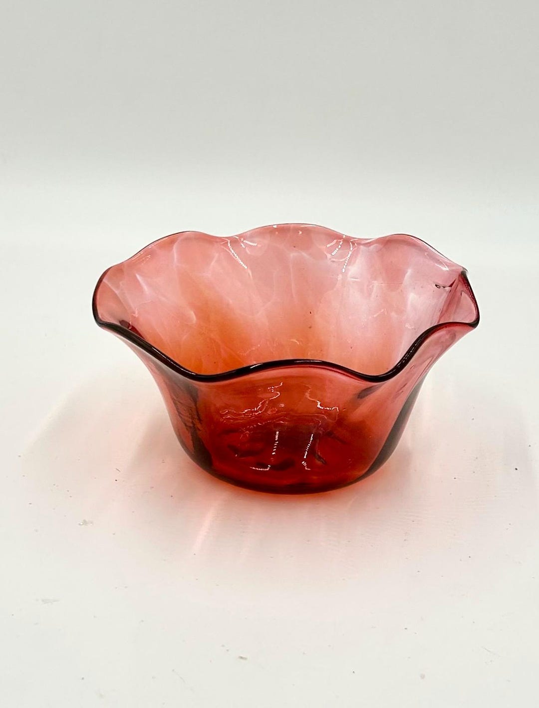 Hand Blown Glass Flutter Bowl. Glass Ruffle Bowl in Light Red. - Etsy