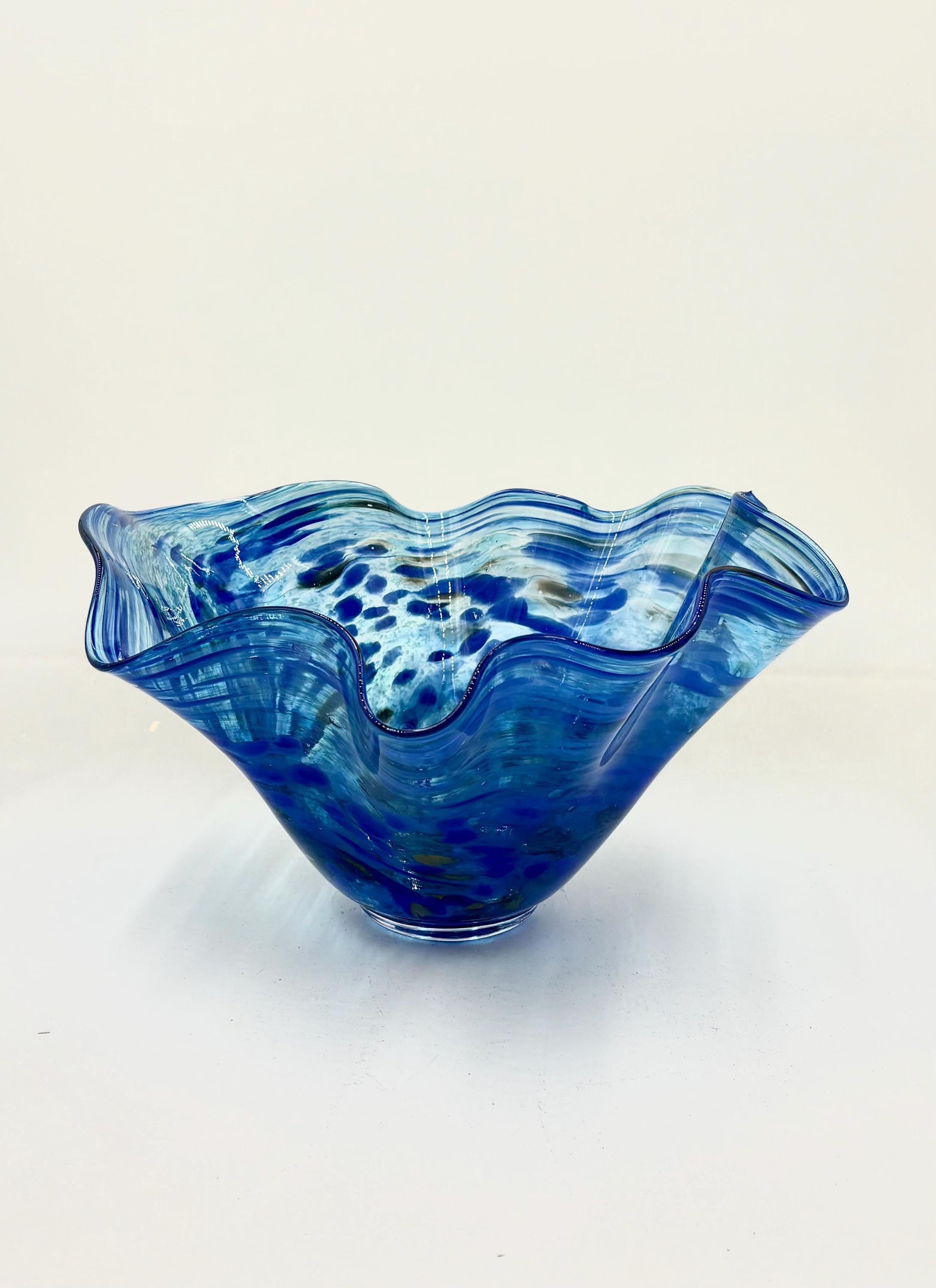 Large Murano Style Blown Glass Flutter Bowl in Shades of Blue. Hand Blown Glass Art. - Etsy