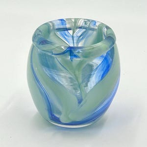 Blue and Aqua Hand Blown Glass Vase With Feathered Pattern. Beach Decor ...