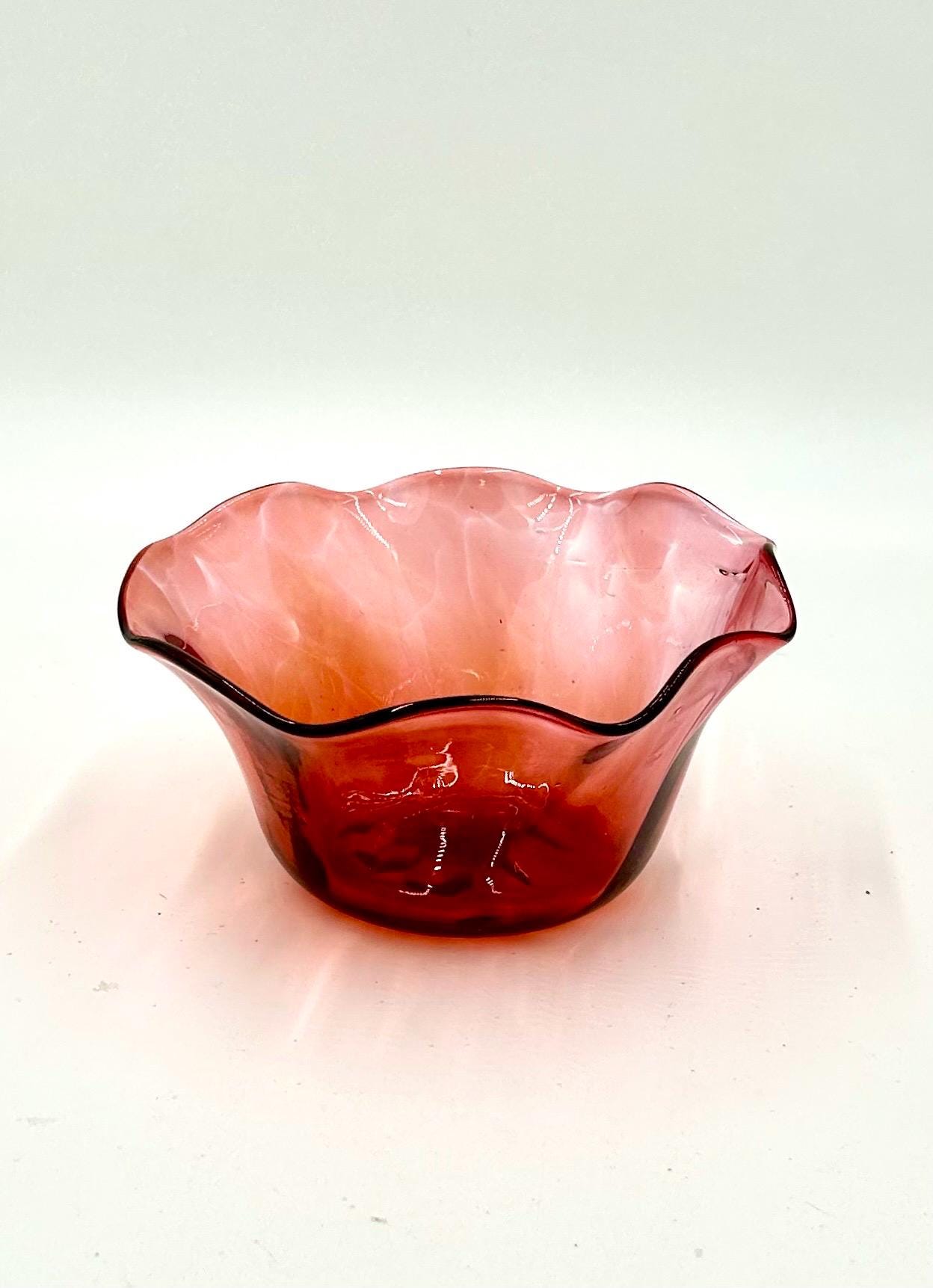 Hand Blown Glass Flutter Bowl. Glass Ruffle Bowl in Light Red. - Etsy