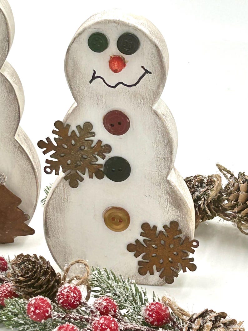 Trio of Rustic Snowmen. Tiered Tray Snowman Christmas Decoration. Rusty ...