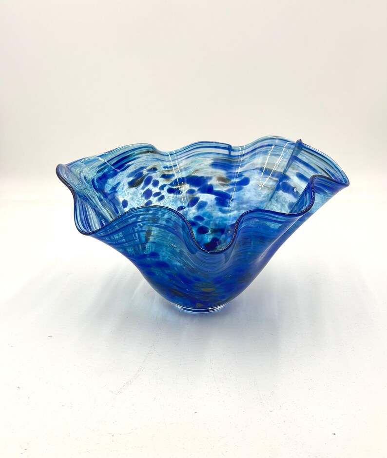 Large Murano Style Blown Glass Flutter Bowl in Shades of Blue. Hand Blown Glass Art. - Etsy