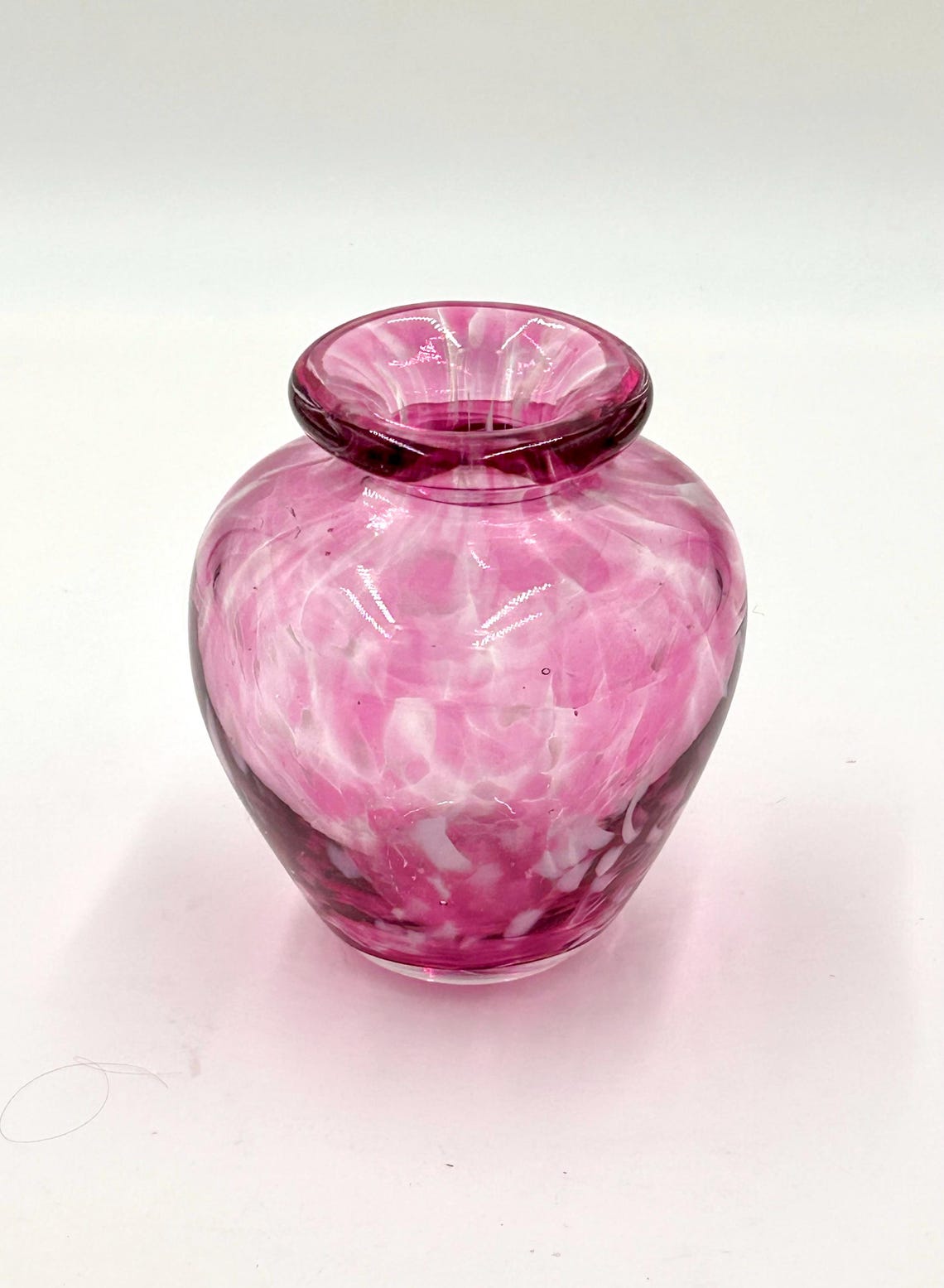 Vivid Pink Hand Blown Glass Vase With White Accents. Unique Valentine’s ...
