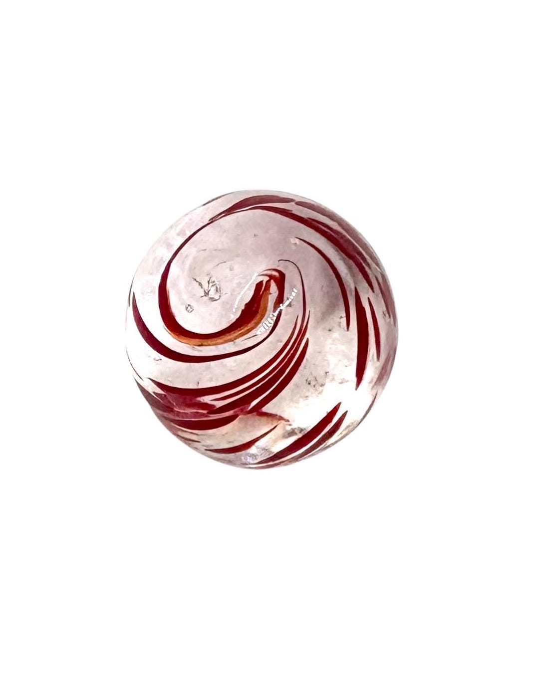 Hand Blown Glass Mini Paperweight: Candy Stripe Orb in Clear and Red ...