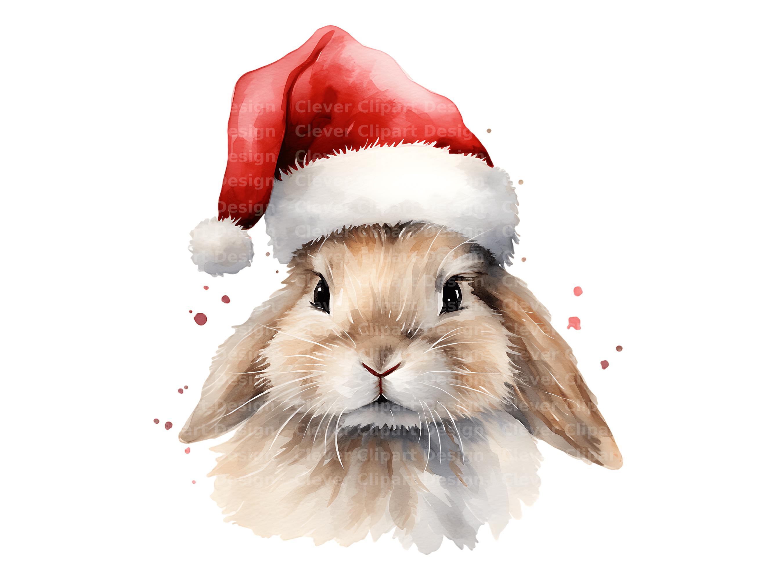 10 Fluffy Christmas Bunny Clipart, Bunny in Santa Hat, Christmas Bunny ...
