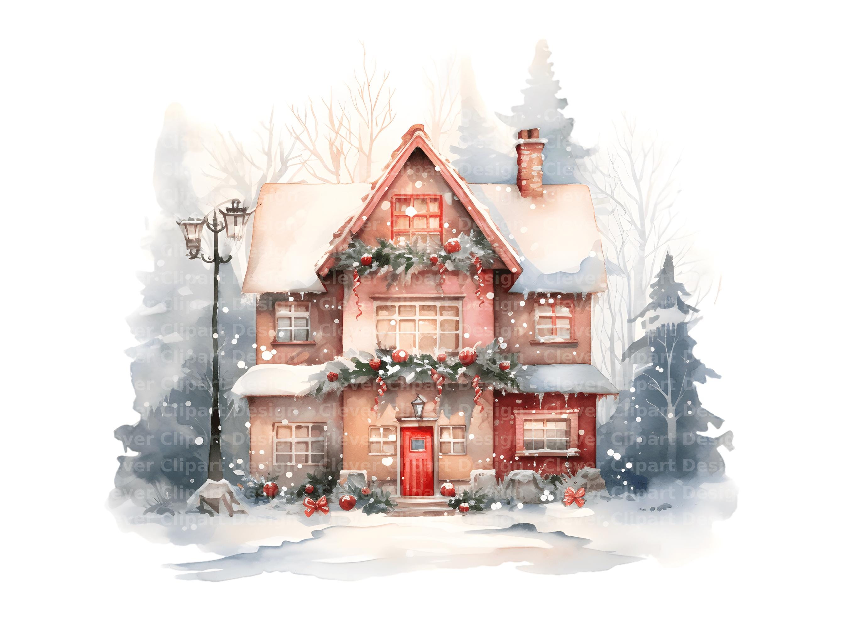 10 Christmas House Clipart, Cozy House PNG, Winter House Clipart, House ...