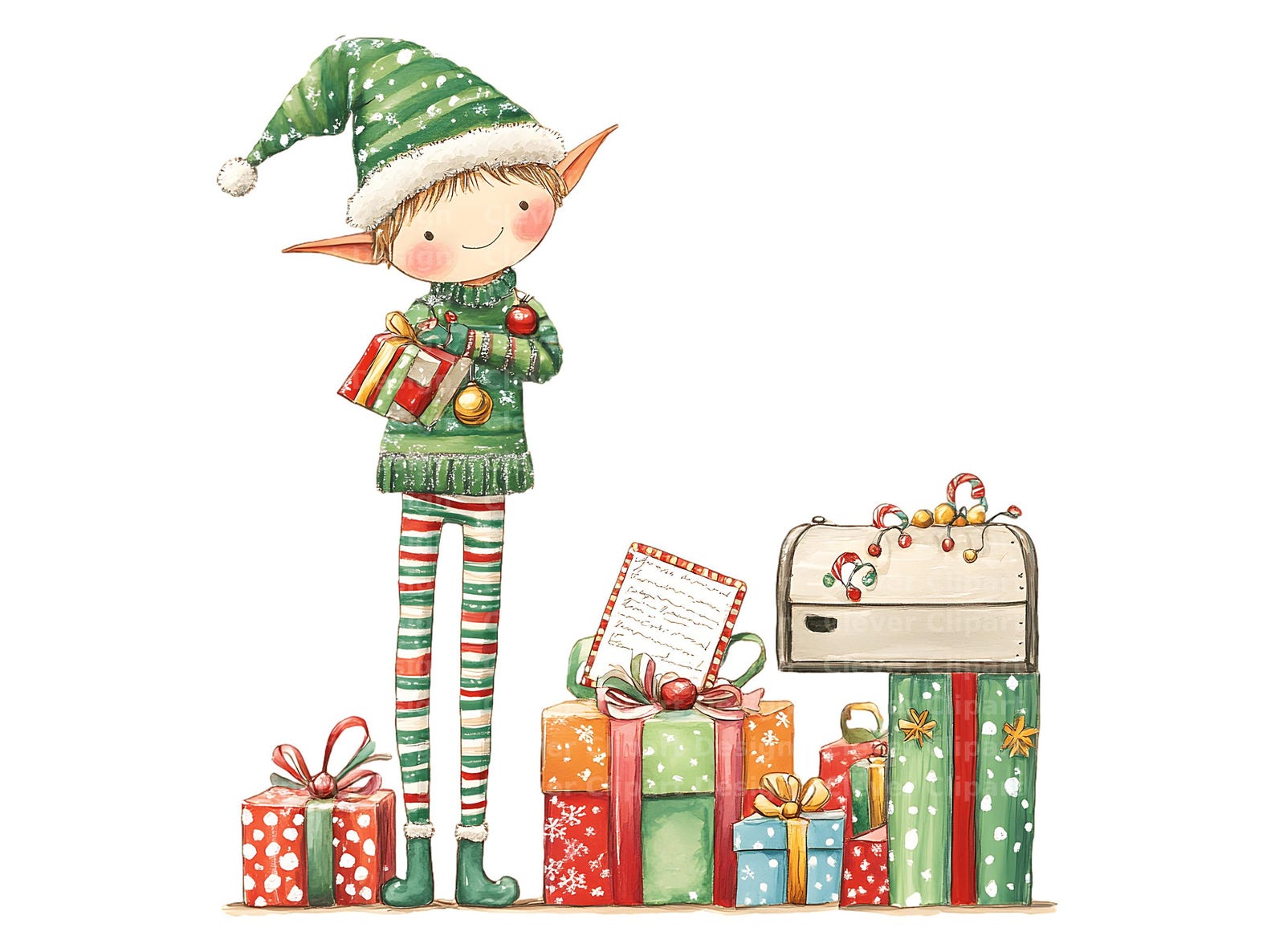 10 Whimsical Elf Clipart, Christmas Elf Clipart, Quirky Christmas ...