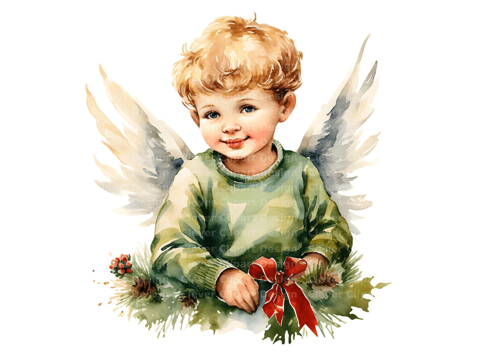 10 Angel Boy Clipart - Watercolor Christmas Angel (PNG/JPG Digital ...