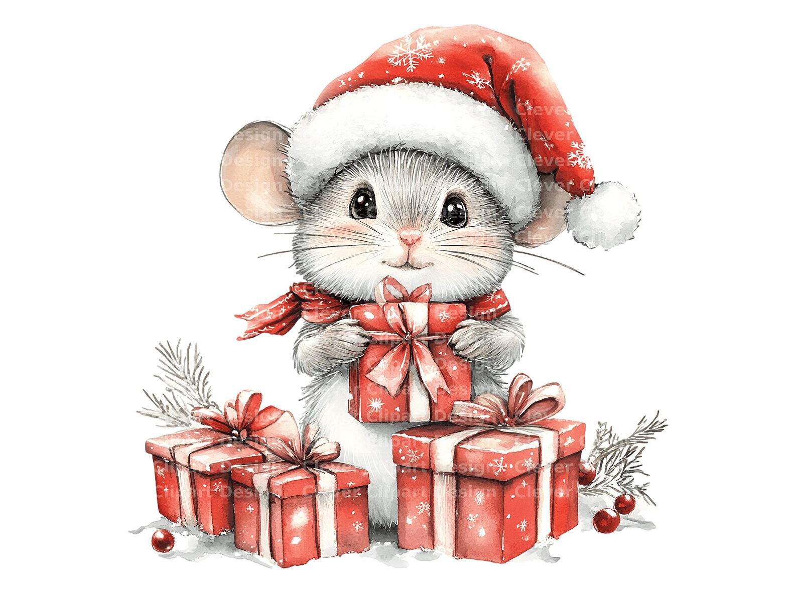 10 Christmas Mouse Clipart - Watercolor Holiday Mice PNG Bundle - Etsy ...