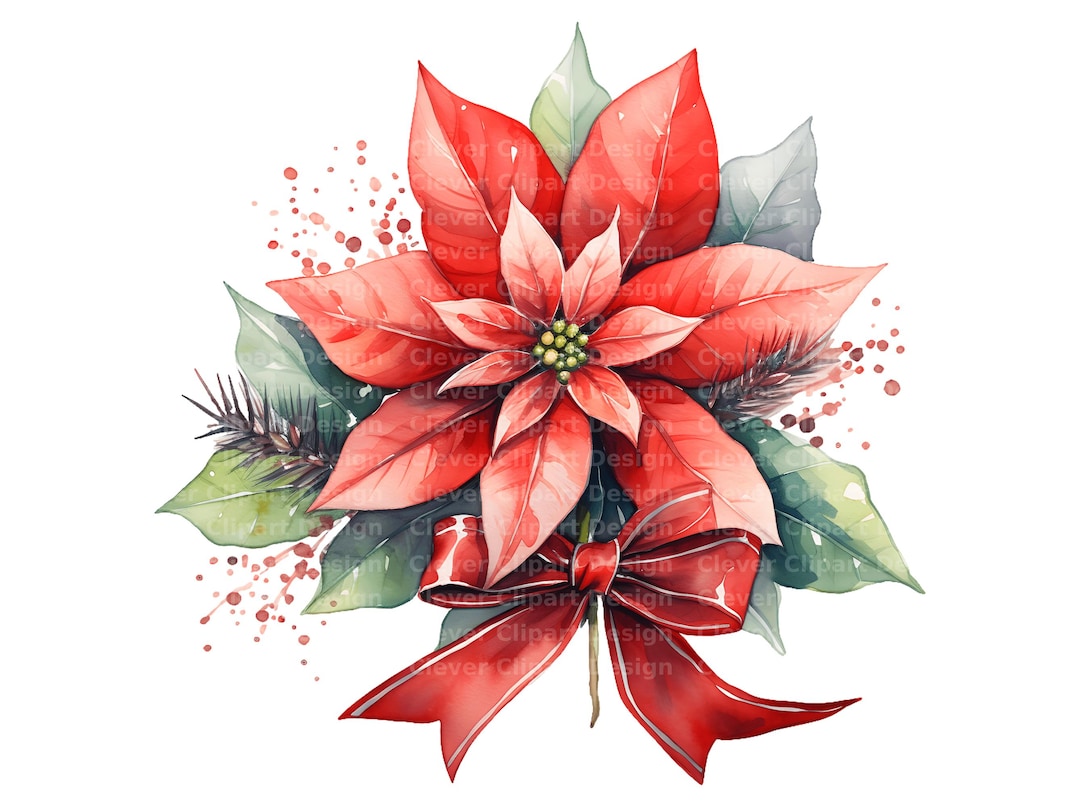 10 Christmas Poinsettia Clipart, Christmas Floral Clipart, Christmas ...