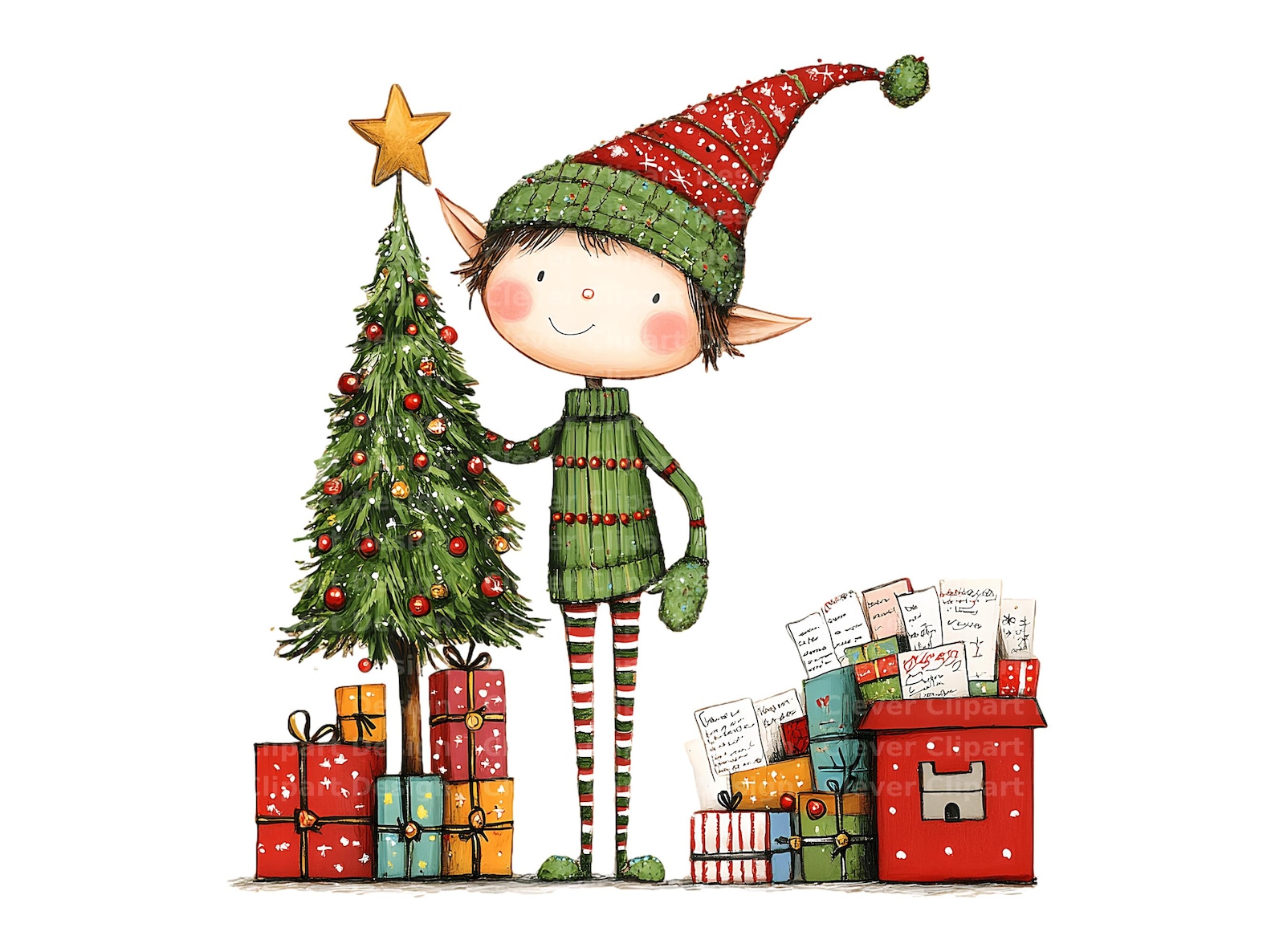 10 Whimsical Elf Clipart, Christmas Elf Clipart, Quirky Christmas ...