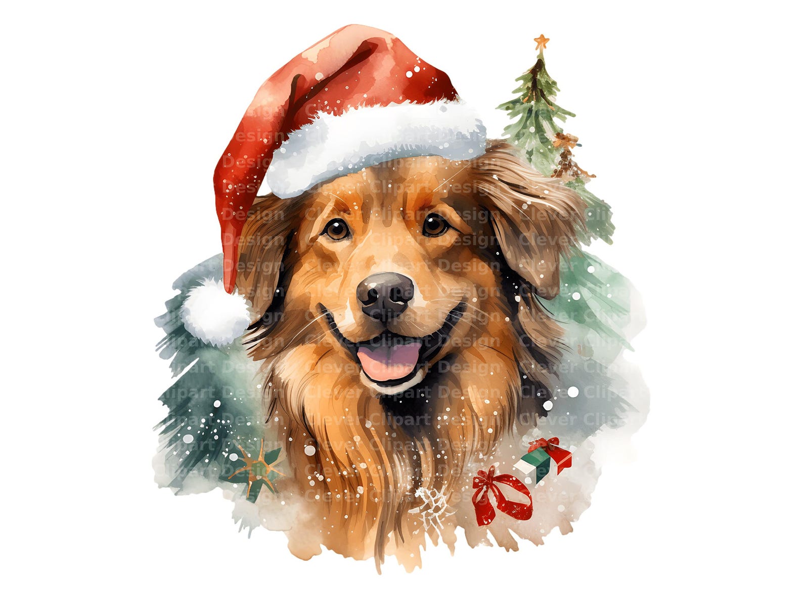 10 Christmas Dog Clipart - Watercolor Santa Hat Dog PNG Bundle - Etsy