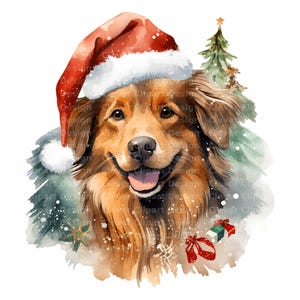 10 Christmas Dog Clipart - Watercolor Santa Hat Dog PNG Bundle - Etsy