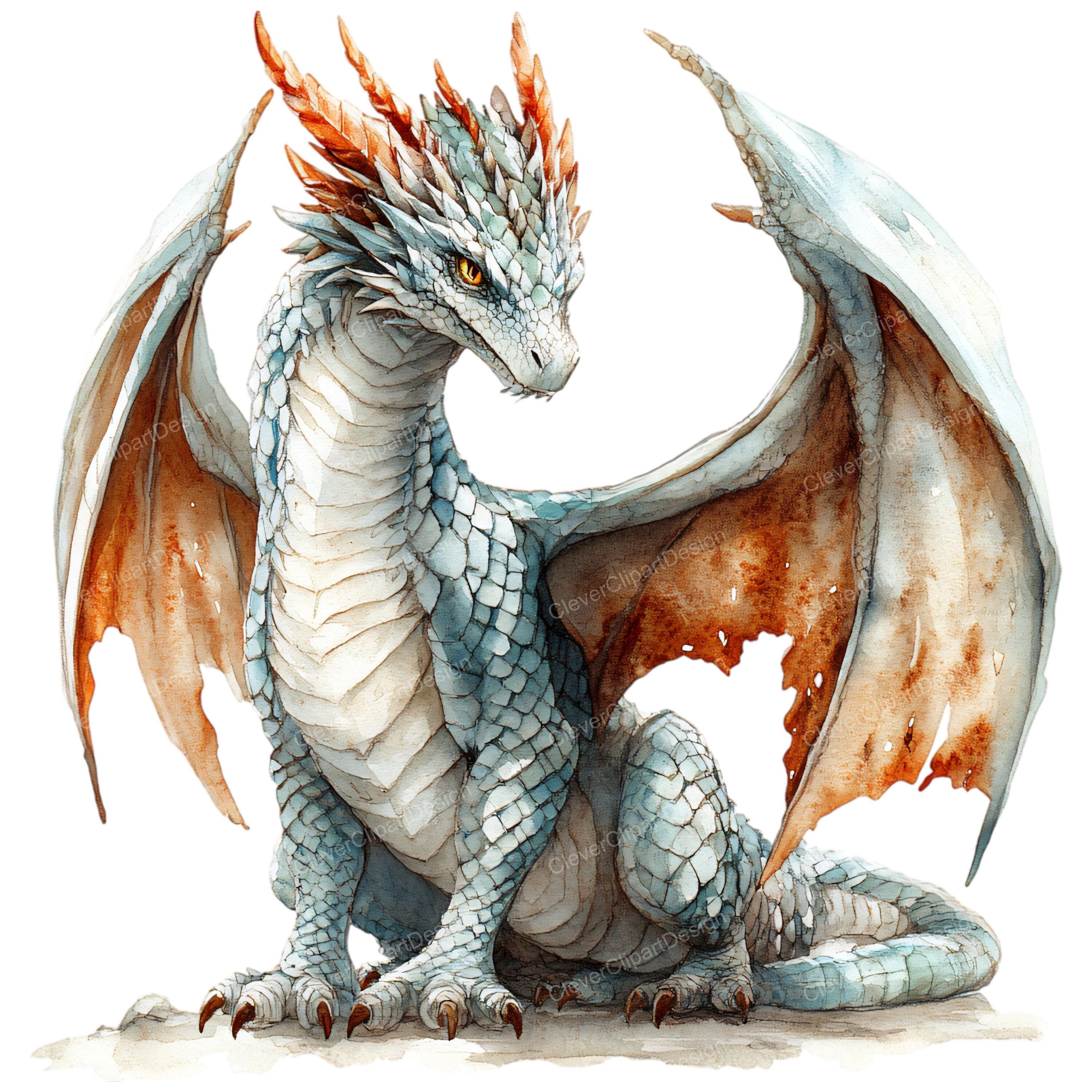 10 Medieval Dragon Clipart - Watercolor Fantasy Dragon Art (PNG/JPG ...