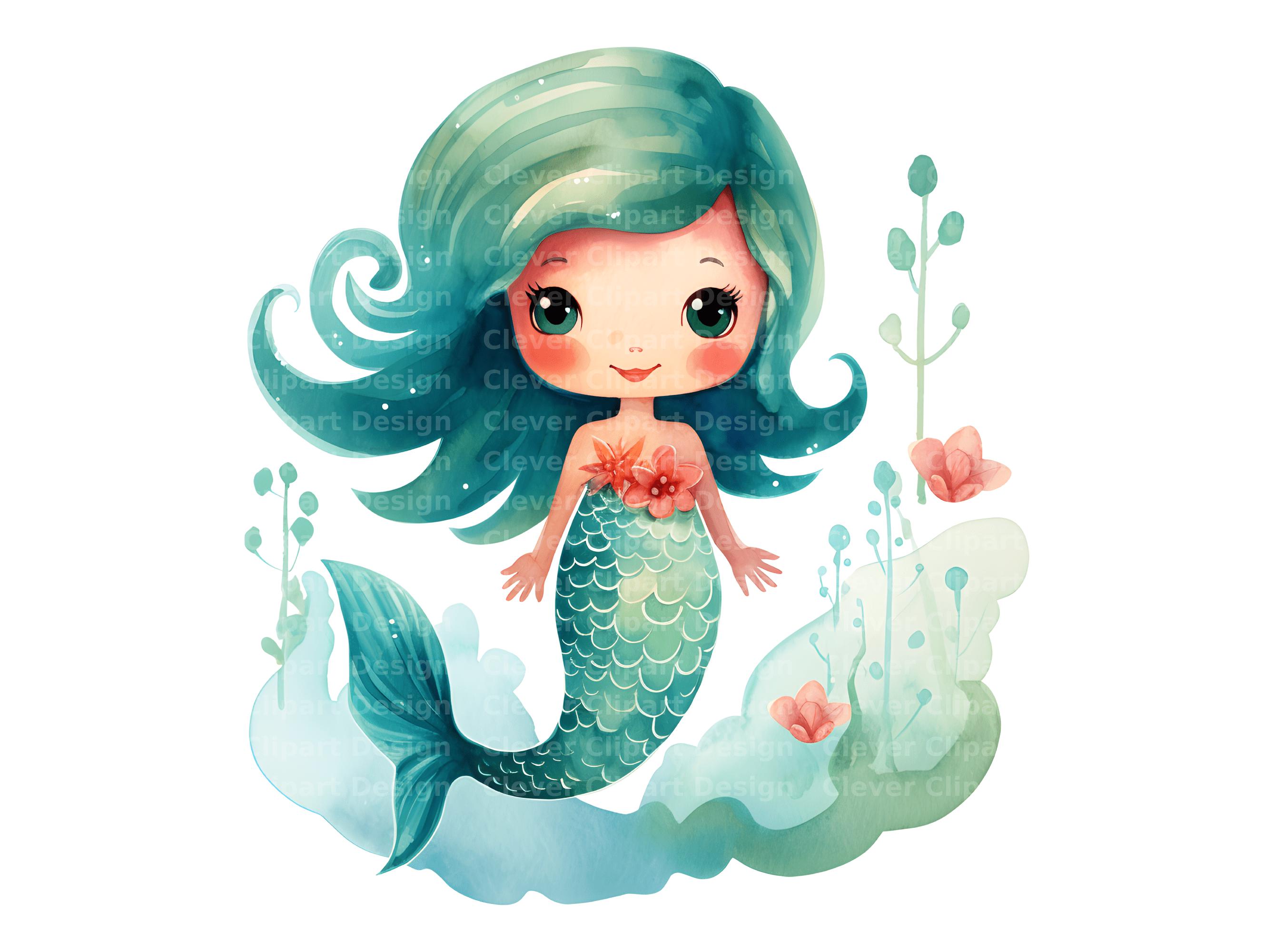 10 Cute Mermaid Clipart, Cartoon Mermaid PNG, Sea Siren Clipart ...