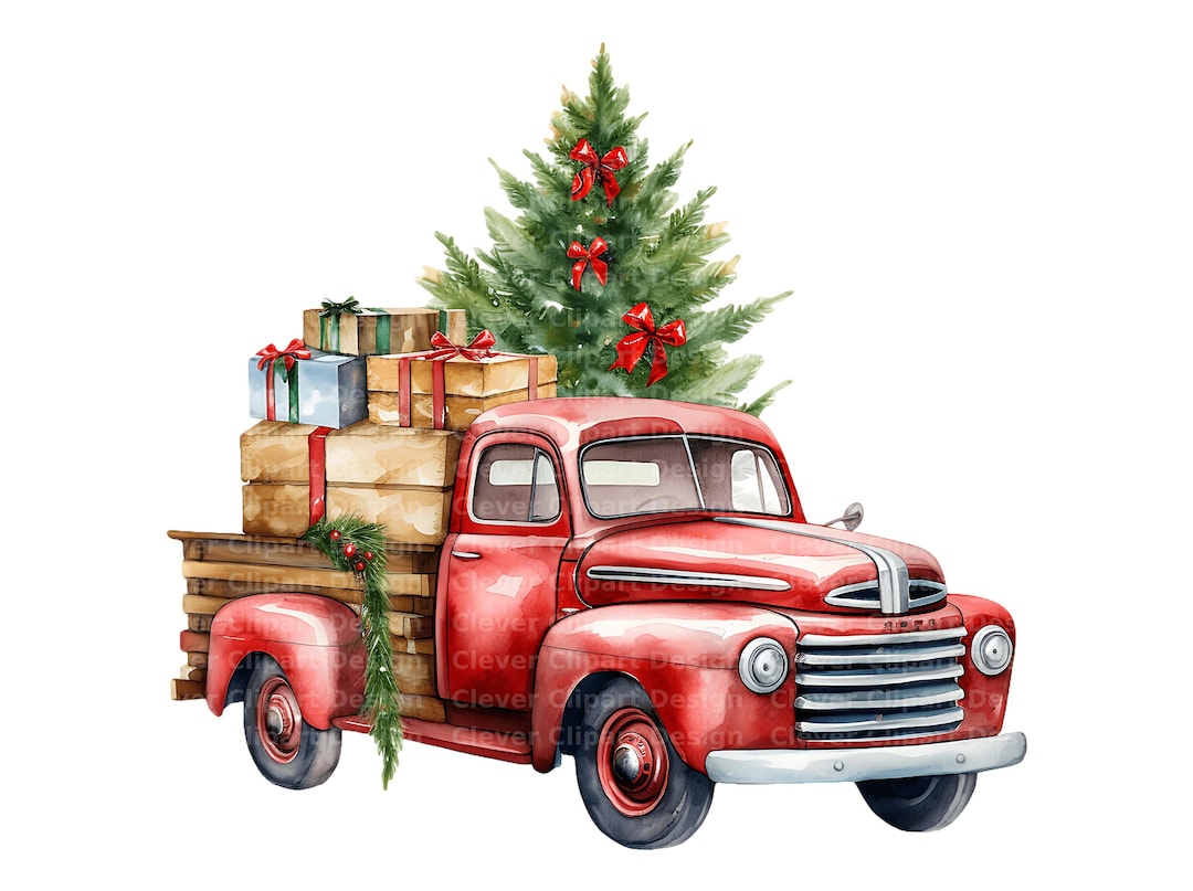10 Christmas Truck Clipart, Pickup Truck Carrying Christmas Tree, Truck ...