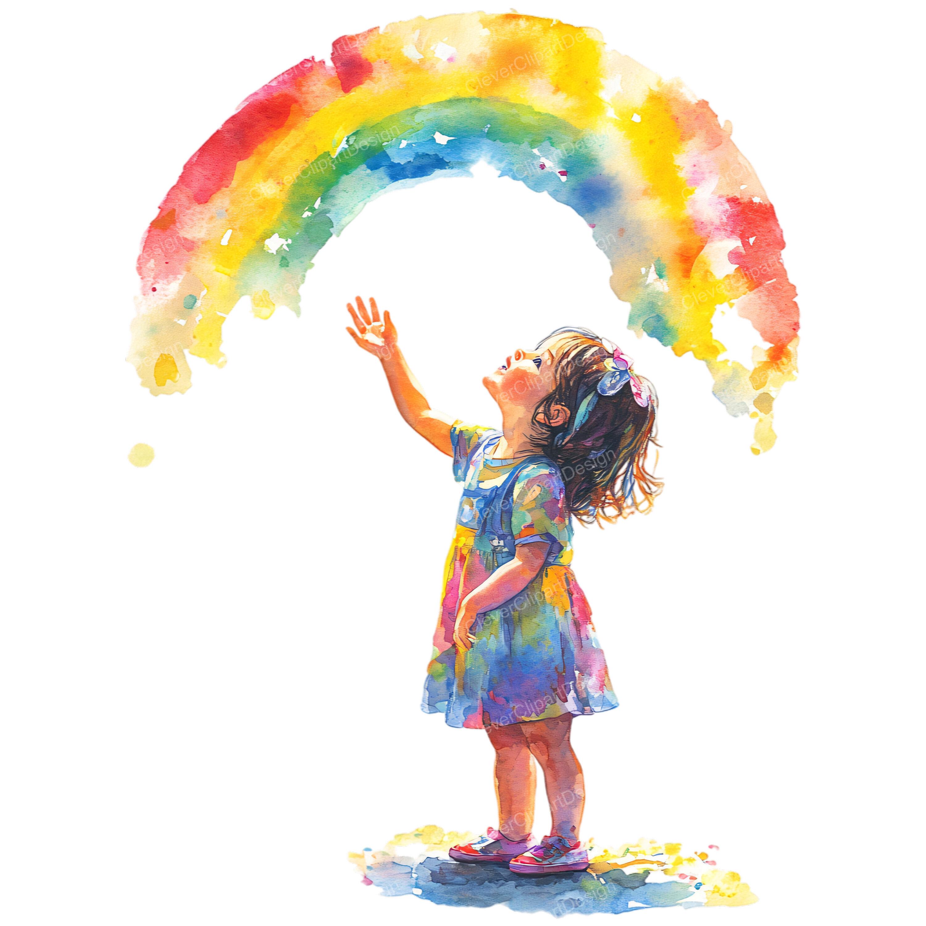 10 Rainbow Girl Clipart - Watercolor Nursery Child With Rainbow (PNG ...
