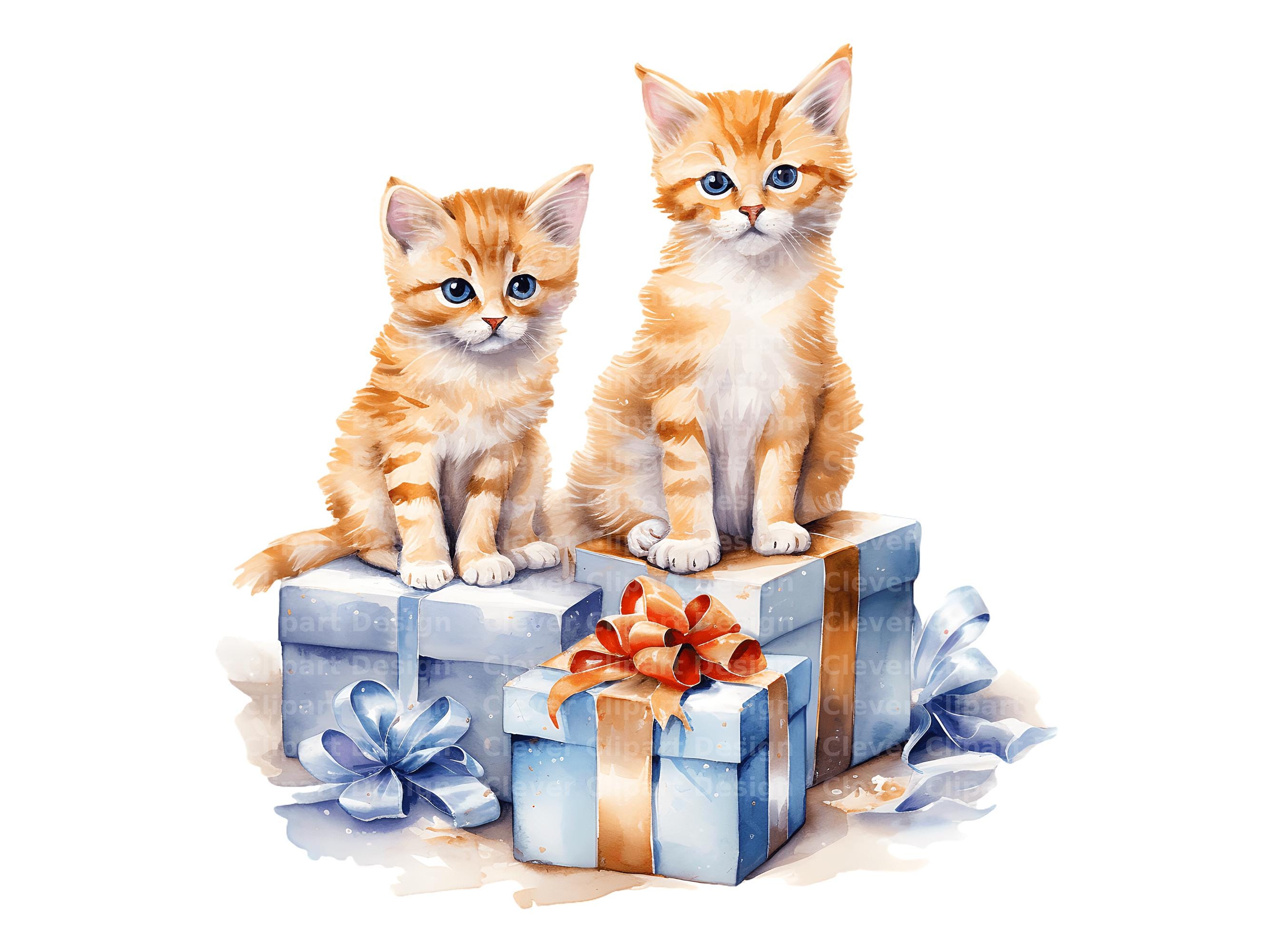 10 Christmas Cat Clipart - Watercolor Kittens Family PNG Bundle - Etsy