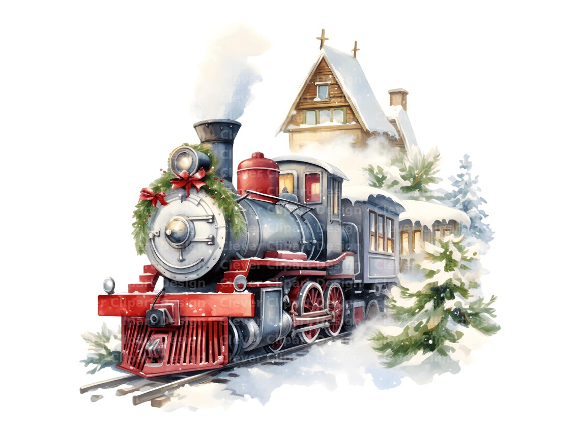 10 Winter Train Clipart, Christmas Train PNG, Festive Steam Train ...