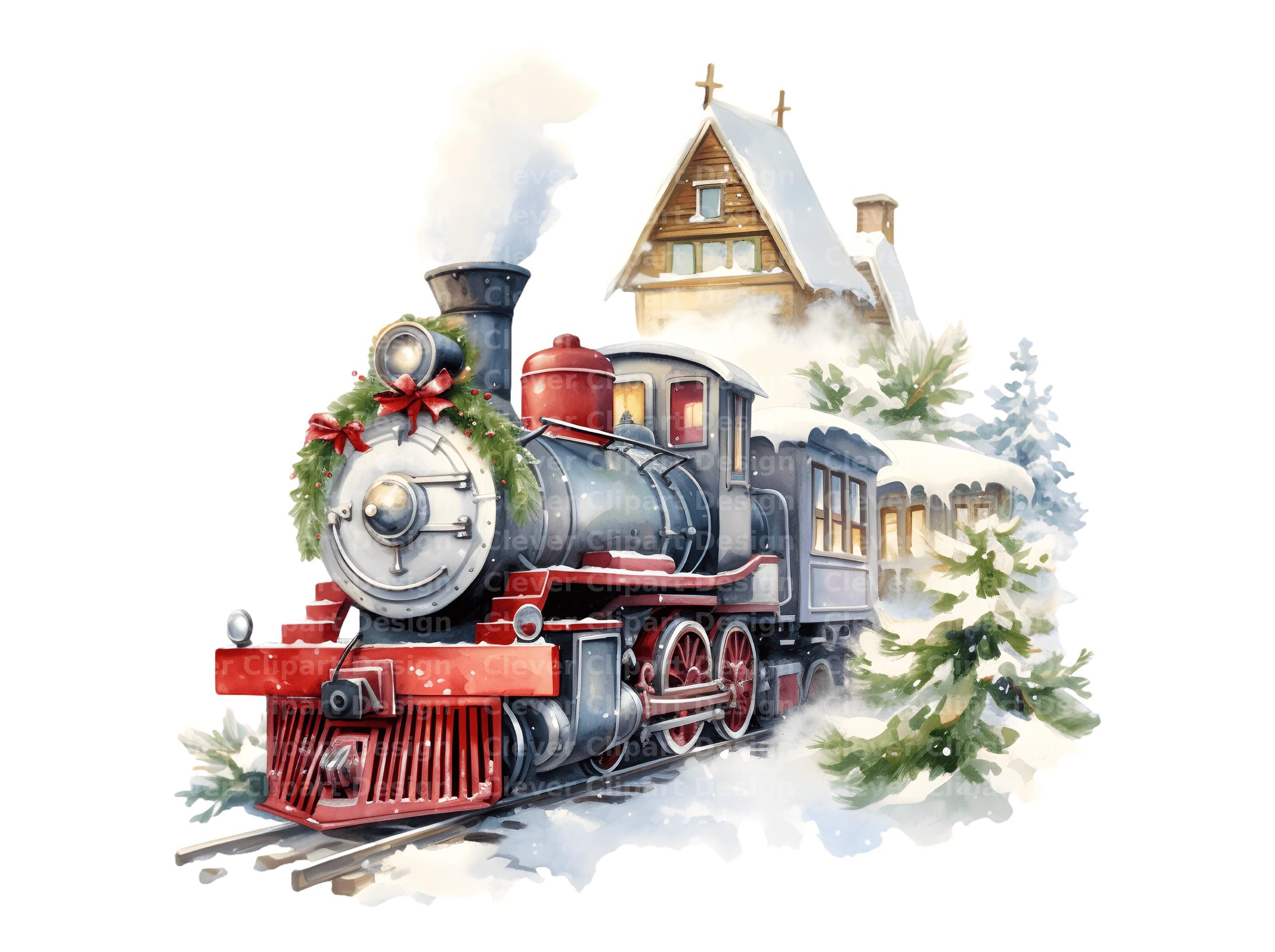 10 Winter Train Clipart, Christmas Train PNG, Festive Steam Train ...