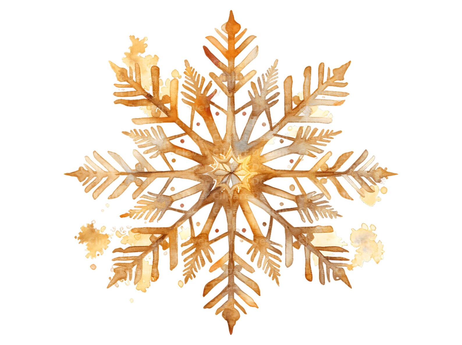 10 Golden Snowflake Clipart - Christmas Card Art PNG Bundle - Etsy