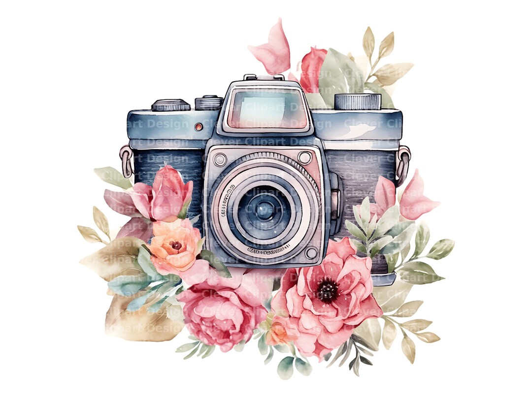 10 Vintage Floral Camera Clipart, Photo Camera Clipart, Retro Camera ...