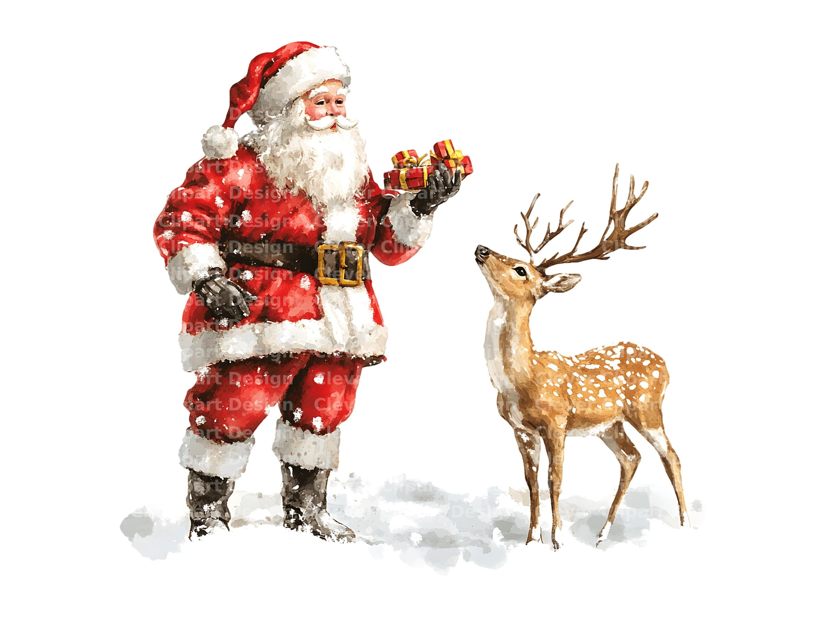 10 Santa and Reindeer Clipart - Watercolor Christmas PNG Bundle - Etsy