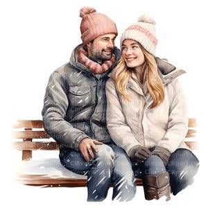 10 Winter Couple Clipart - Watercolor Winter Scene PNG Bundle - Etsy