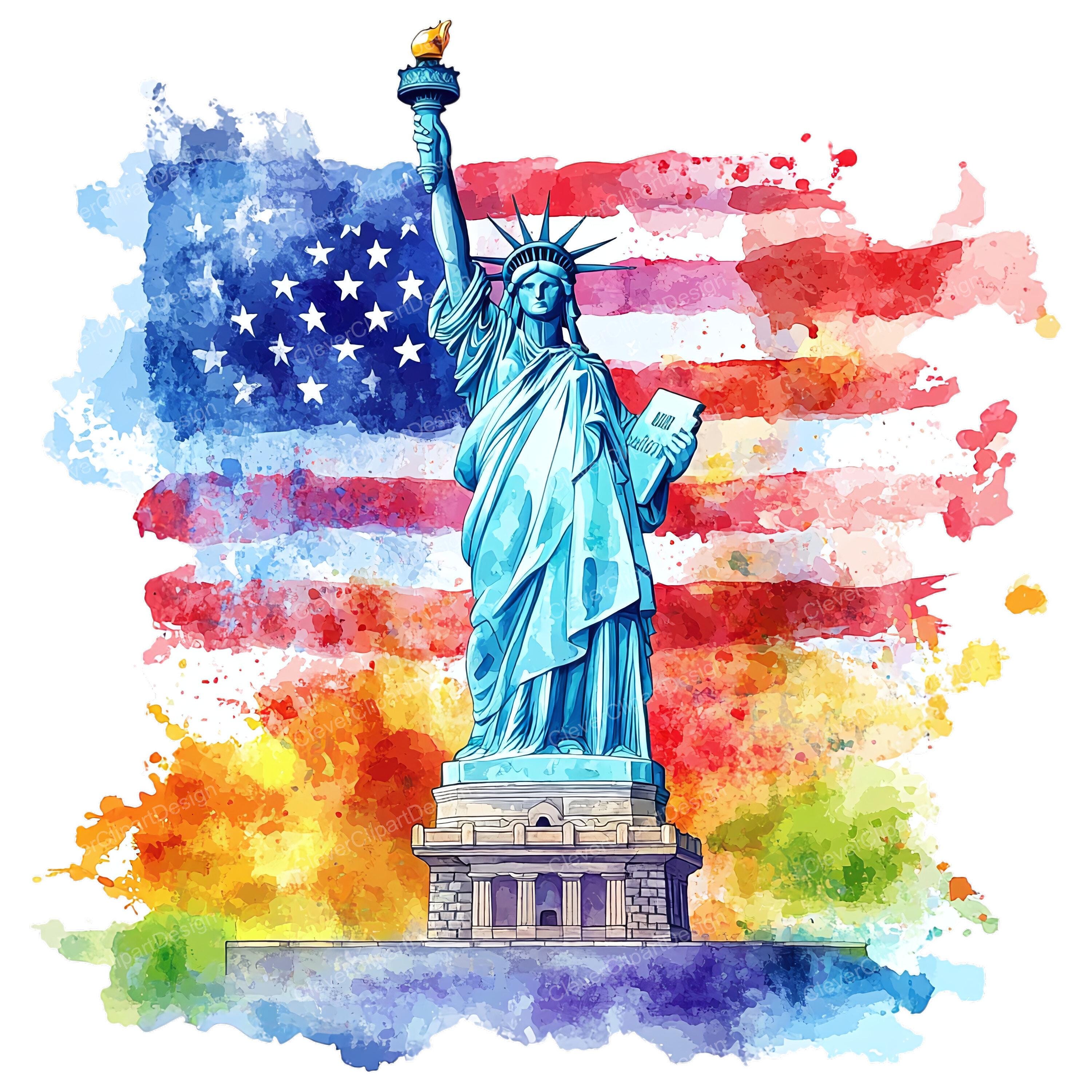 10 Statue of Liberty Clipart - Watercolor USA Flag, Patriotic Art (JPG ...