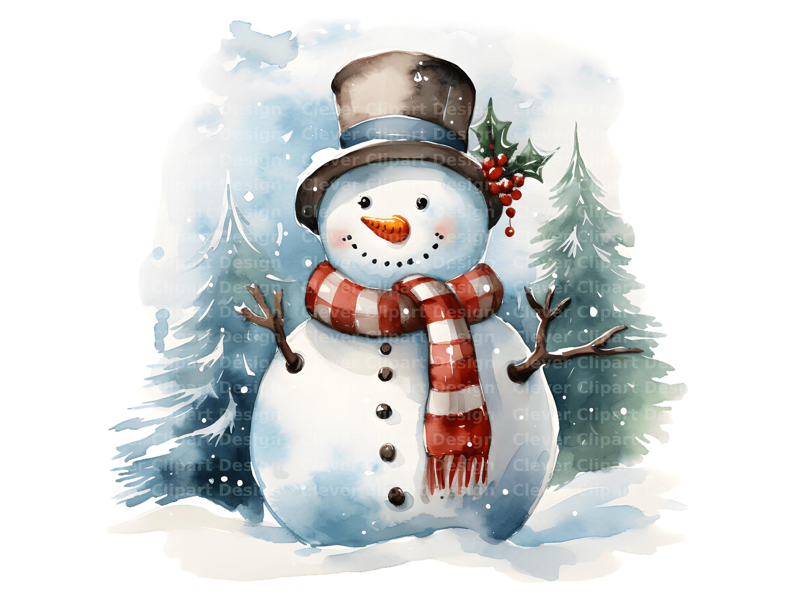 10 Snowman Clipart, Cozy Snowman PNG, Watercolor Snowman With Hat ...