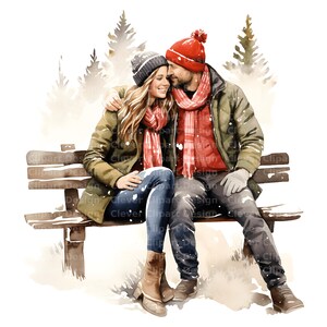 10 Winter Couple Clipart - Watercolor Winter Scene PNG Bundle - Etsy