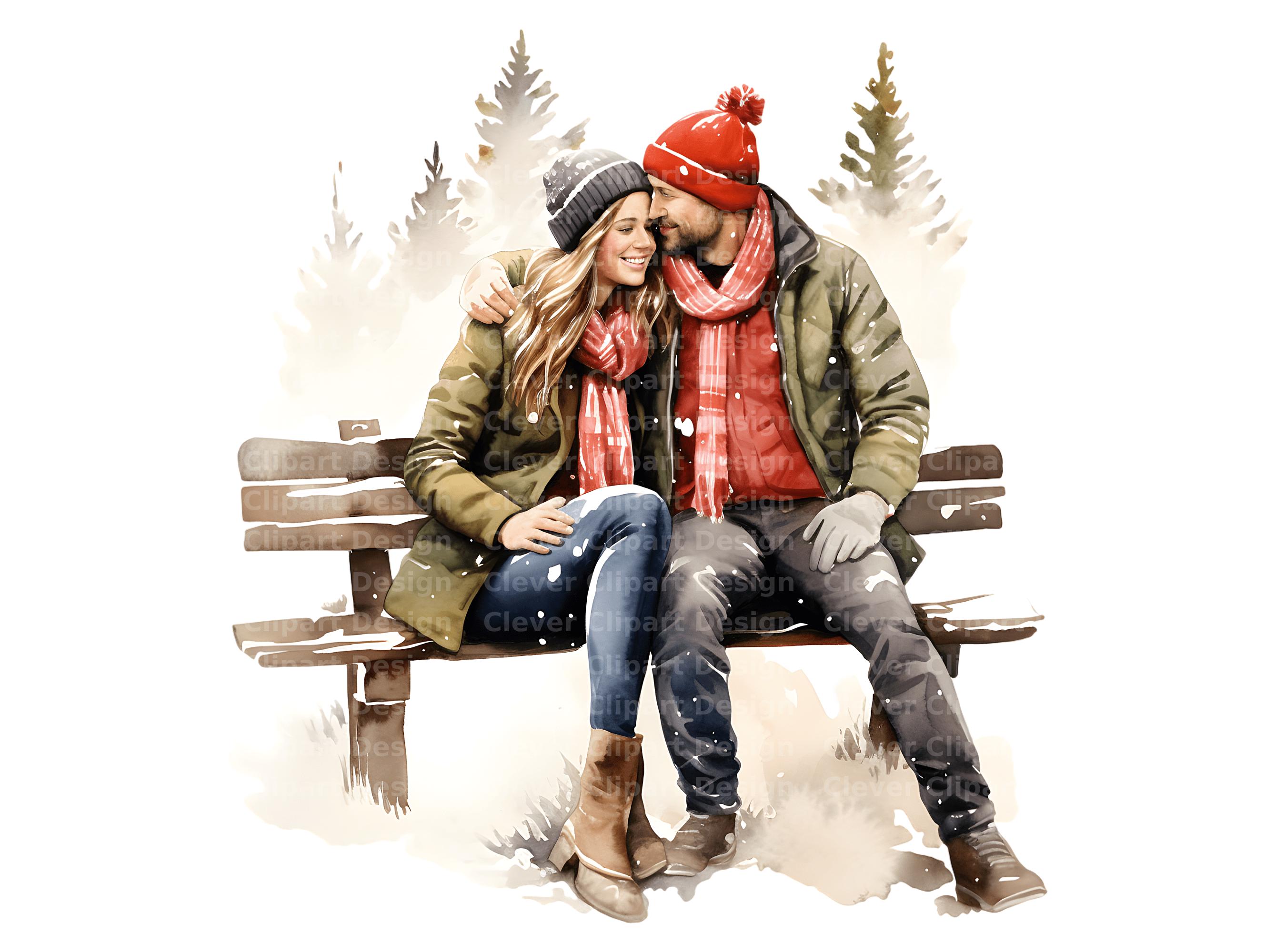 10 Winter Couple Clipart - Watercolor Winter Scene PNG Bundle - Etsy