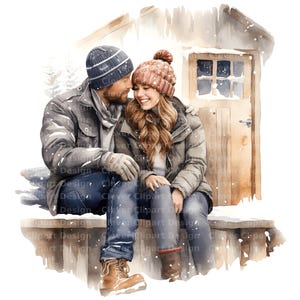 10 Winter Couple Clipart - Watercolor Winter Scene PNG Bundle - Etsy