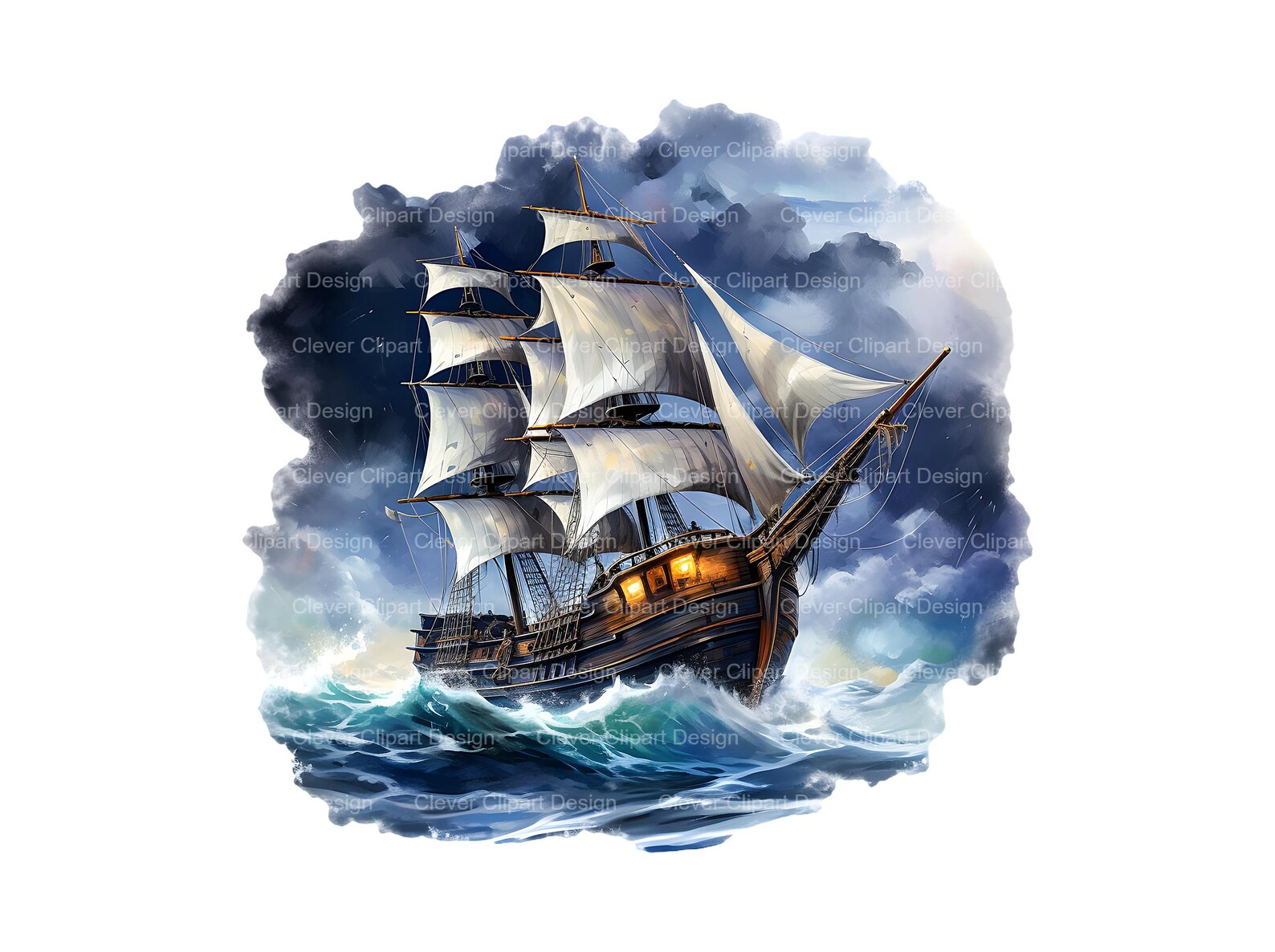 10 Ghost Ship Clipart, Pirate Ship Clipart, Ship in Storm Art, Sailing ...