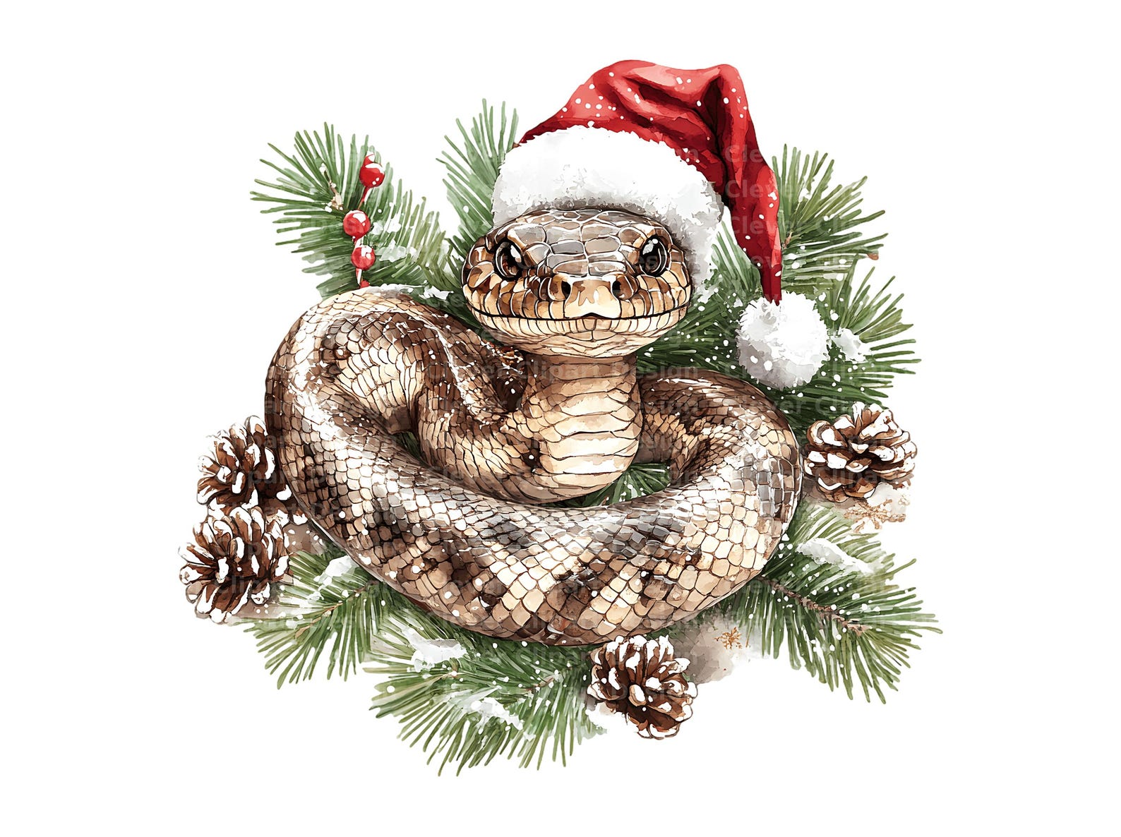10 Christmas Snake Clipart, Snake Christmas Card Art, Snake in Santa ...