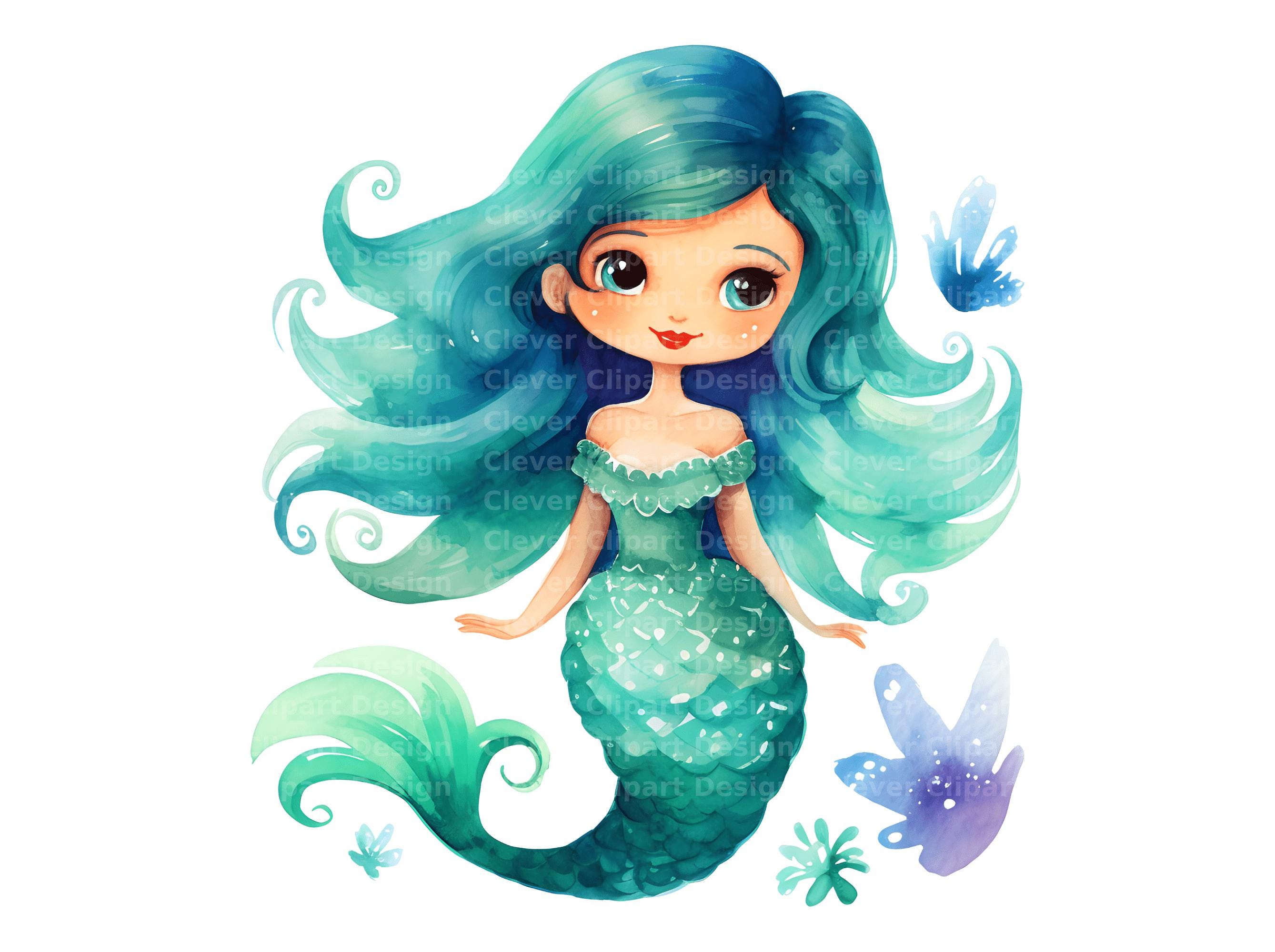 10 Cute Mermaid Clipart, Cartoon Mermaid PNG, Sea Siren Clipart ...