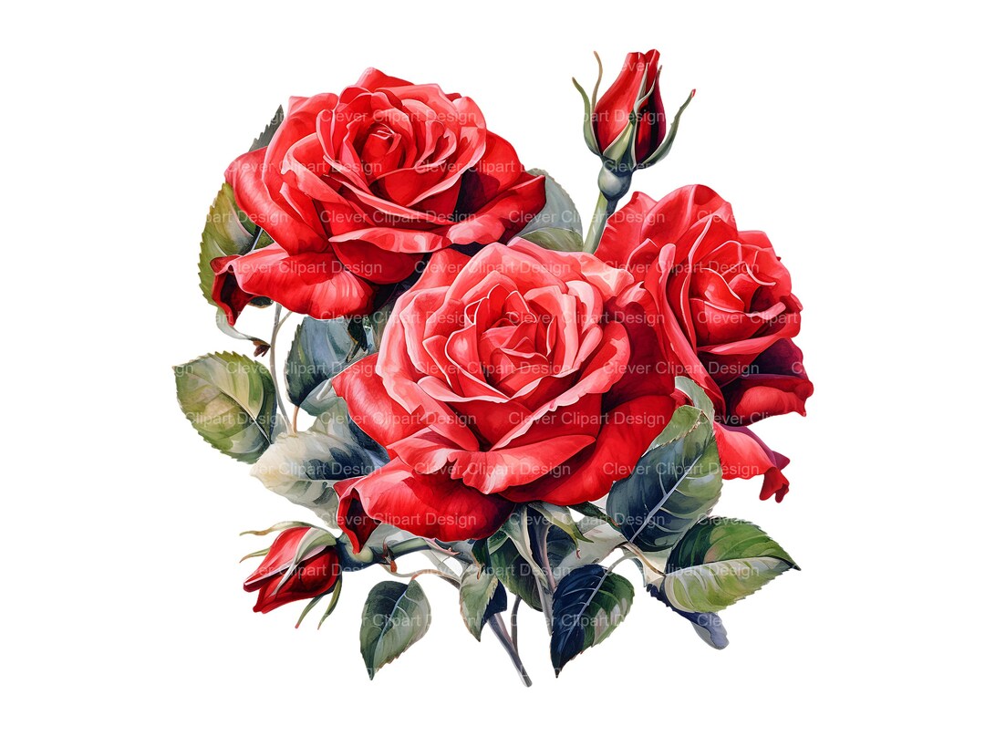 10 Red Roses Clipart, Floral Clipart, Roses Bouquet, Red Roses ...