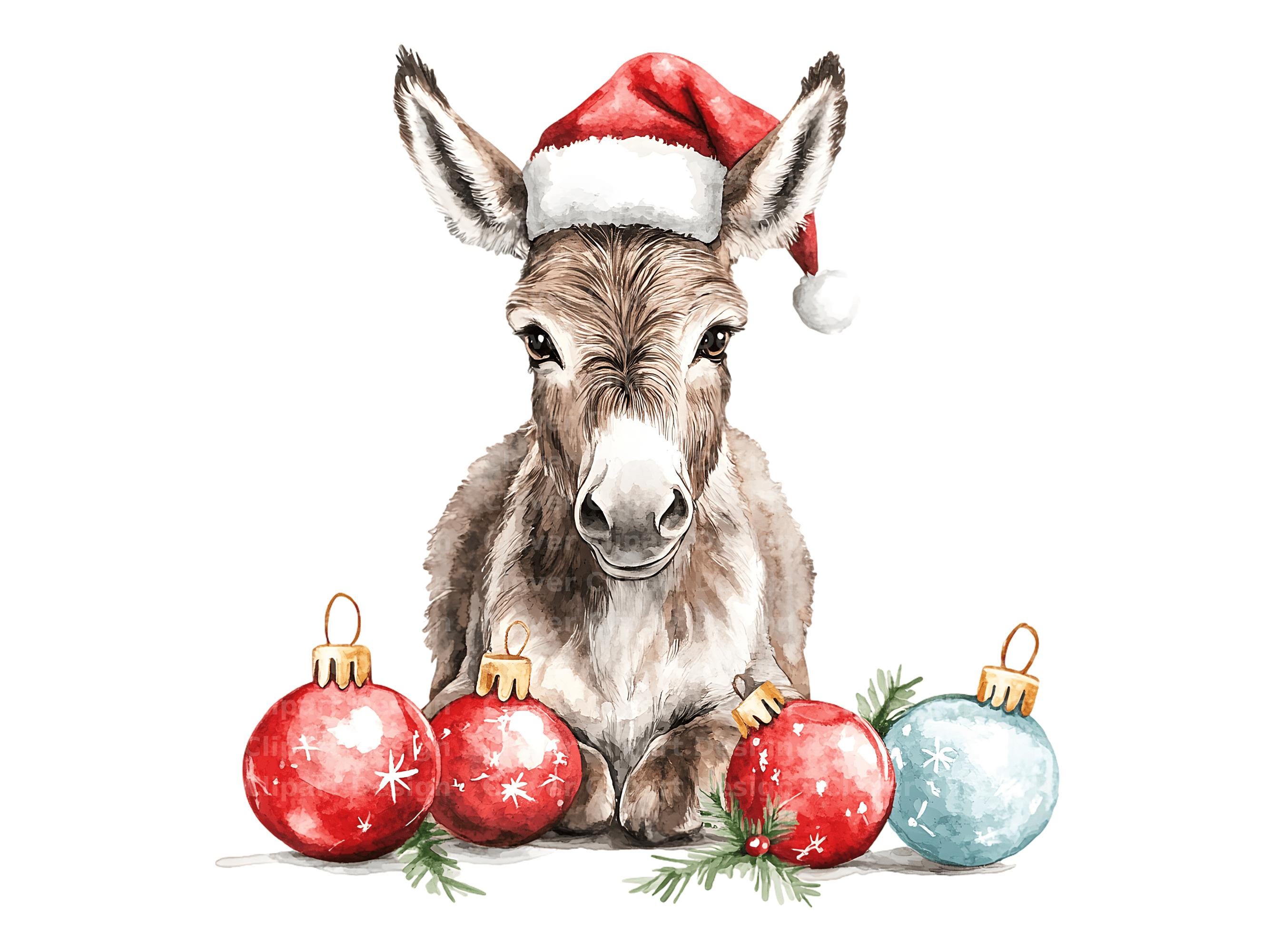 10 Christmas Donkey Clipart, Christmas Card Art, Festive Donkey, Donkey ...