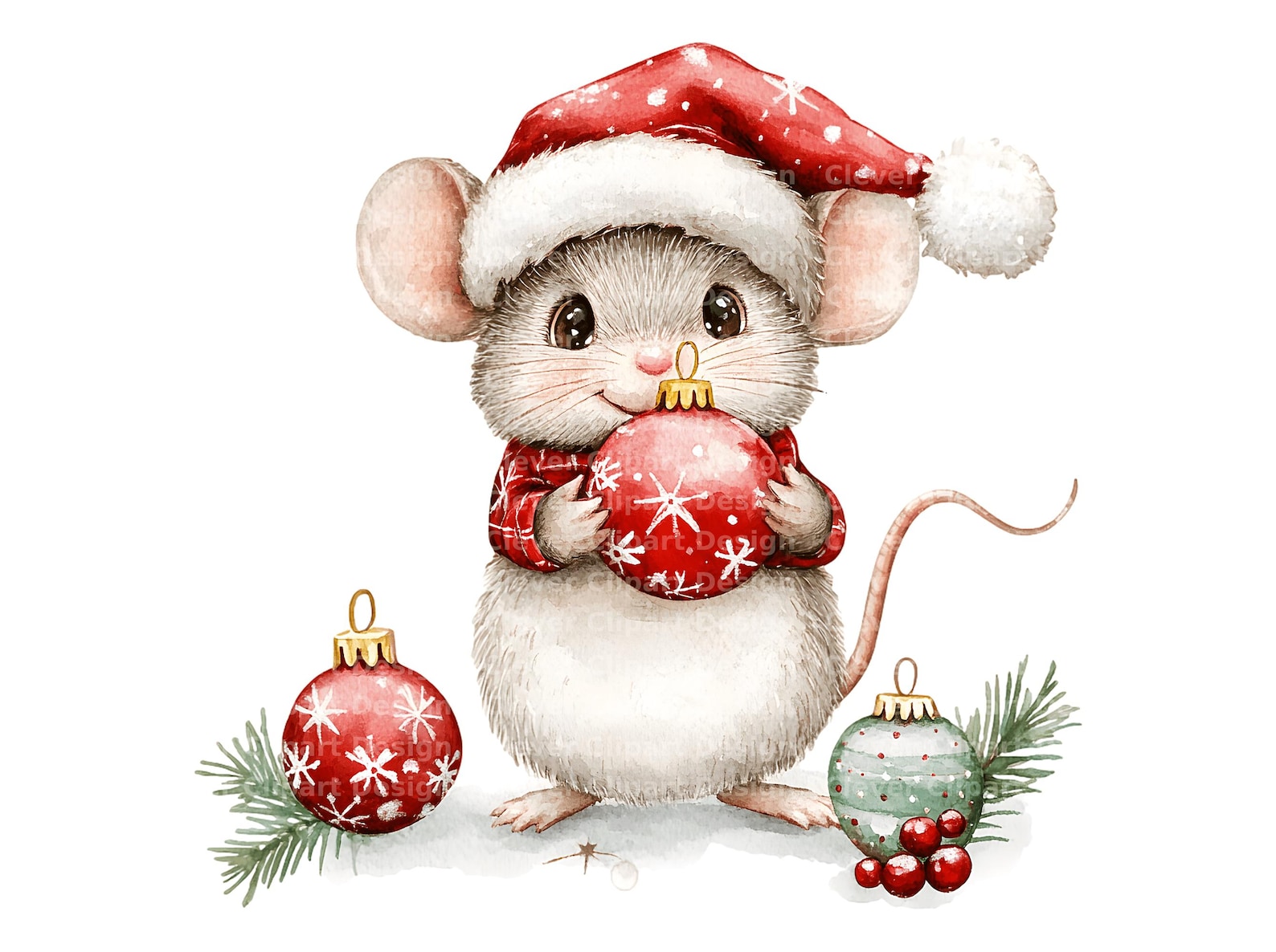 10 Christmas Mouse Clipart - Watercolor Holiday Mice PNG Bundle - Etsy