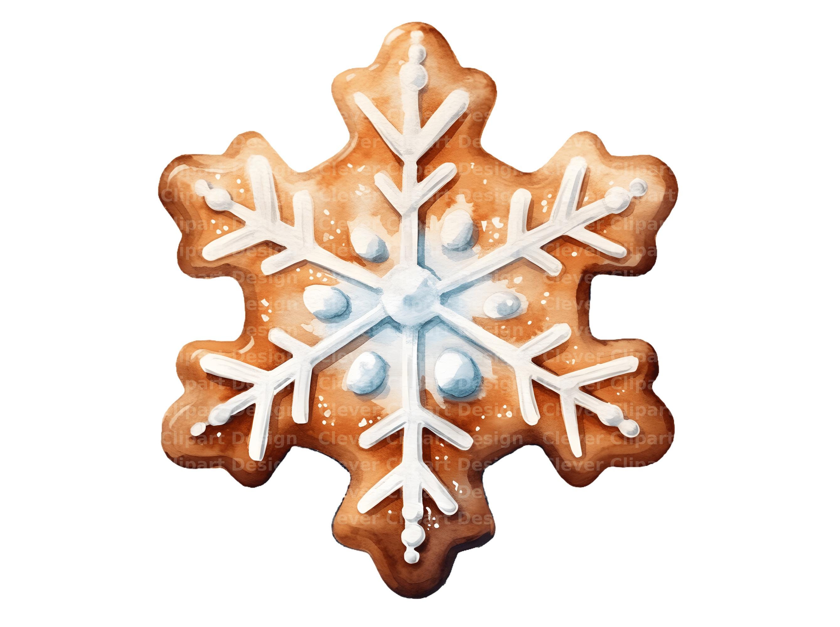 10 Snowflake Cookie Clipart - Watercolor Gingerbread Snowflakes (PNG ...