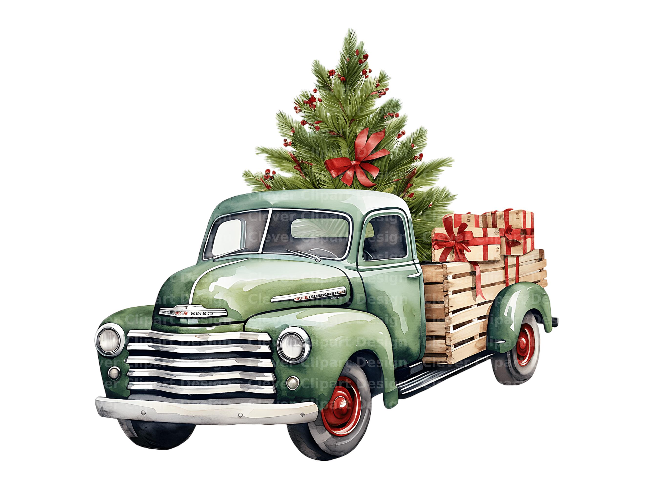 10 Christmas Truck Clipart - Pickup Carrying Christmas Tree (PNG/JPG ...