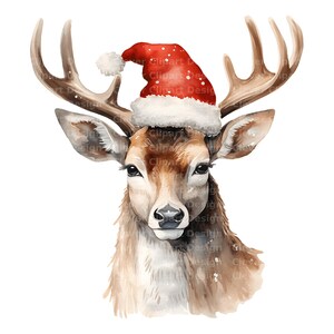 10 Christmas Deer Clipart, Deer With Santa Hat, Raindeer Clipart ...