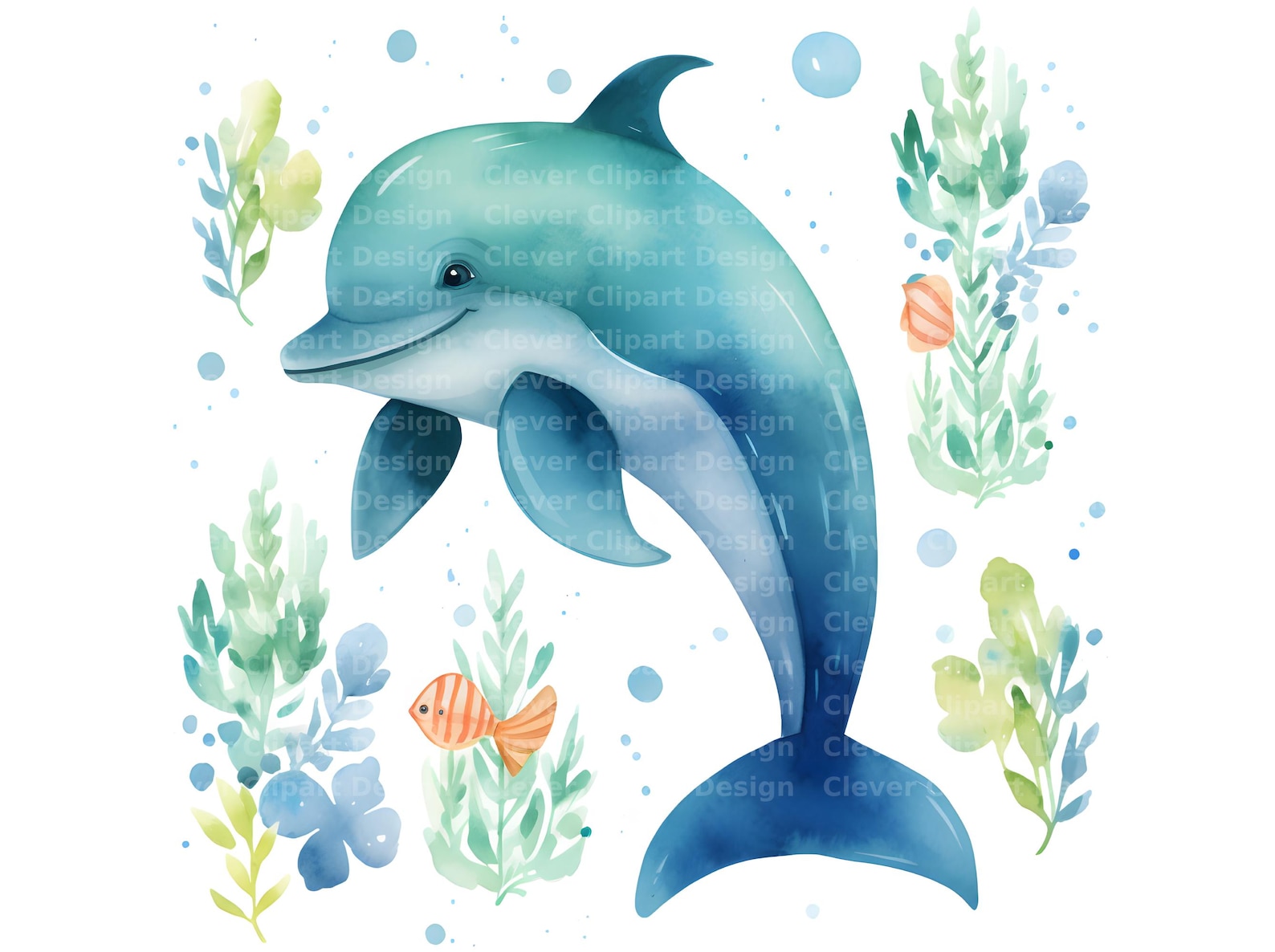10 Dolphin Clipart - Watercolor Nursery Dolphins, Ocean Animals PNG ...