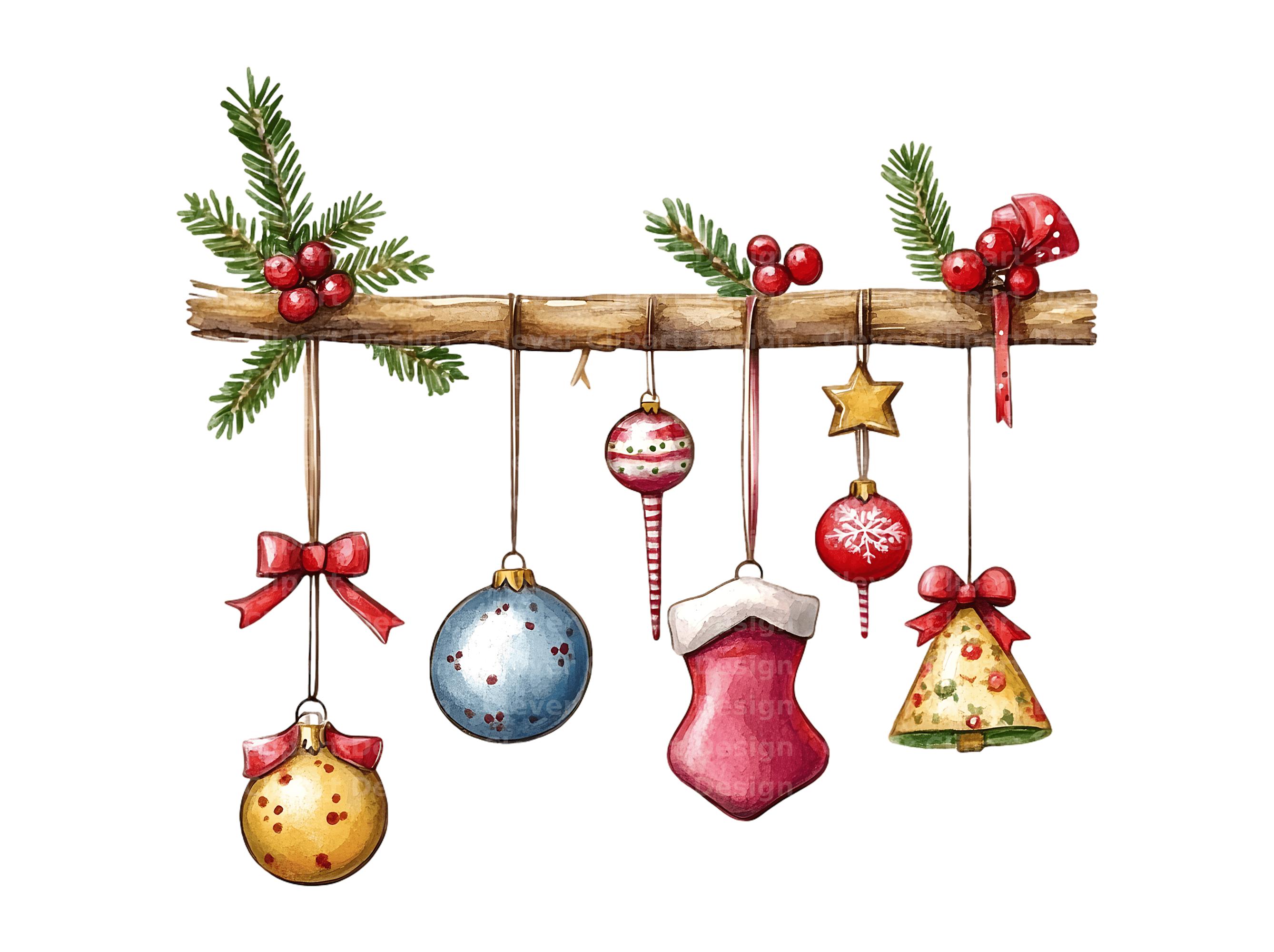 10 Christmas Ornaments Clipart - Vintage Hanging Baubles PNG Bundle - Etsy