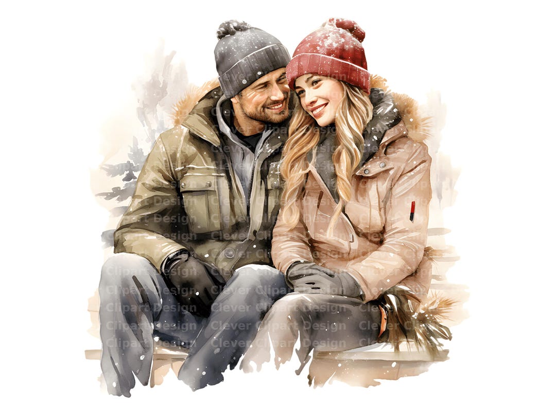 10 Winter Couple Clipart - Watercolor Winter Scene PNG Bundle - Etsy