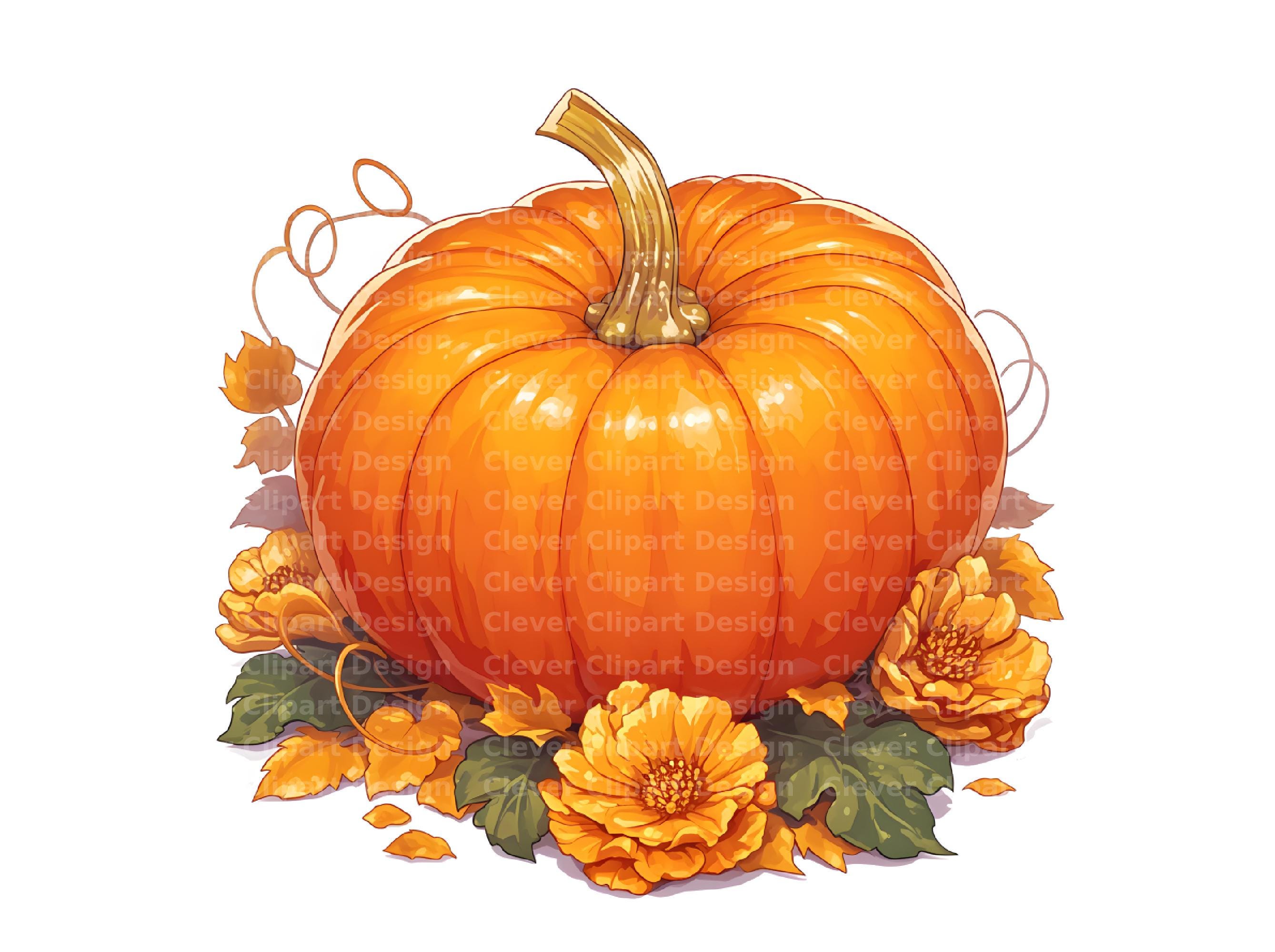 10 Fall Pumpkin Clipart - Watercolor Autumn Pumpkins, Halloween Decor ...
